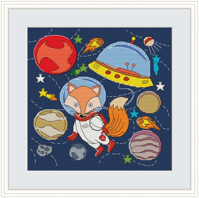 Fox in Space Cross Stitch Pattern Animal in Space Stars | Etsy