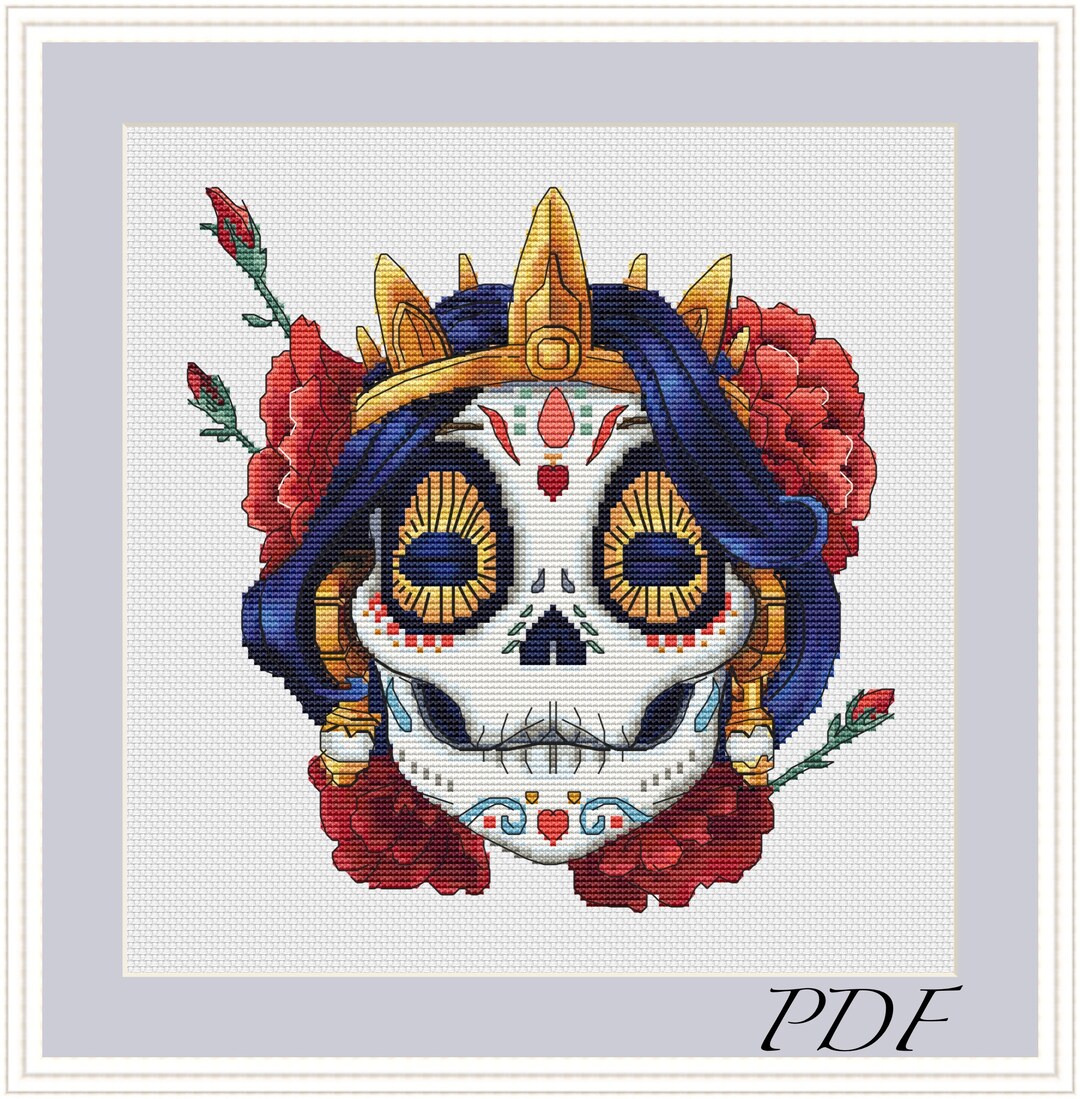 Colorful Sugar Skull Cross Stitch Pattern,day of Death Candy Skull ...