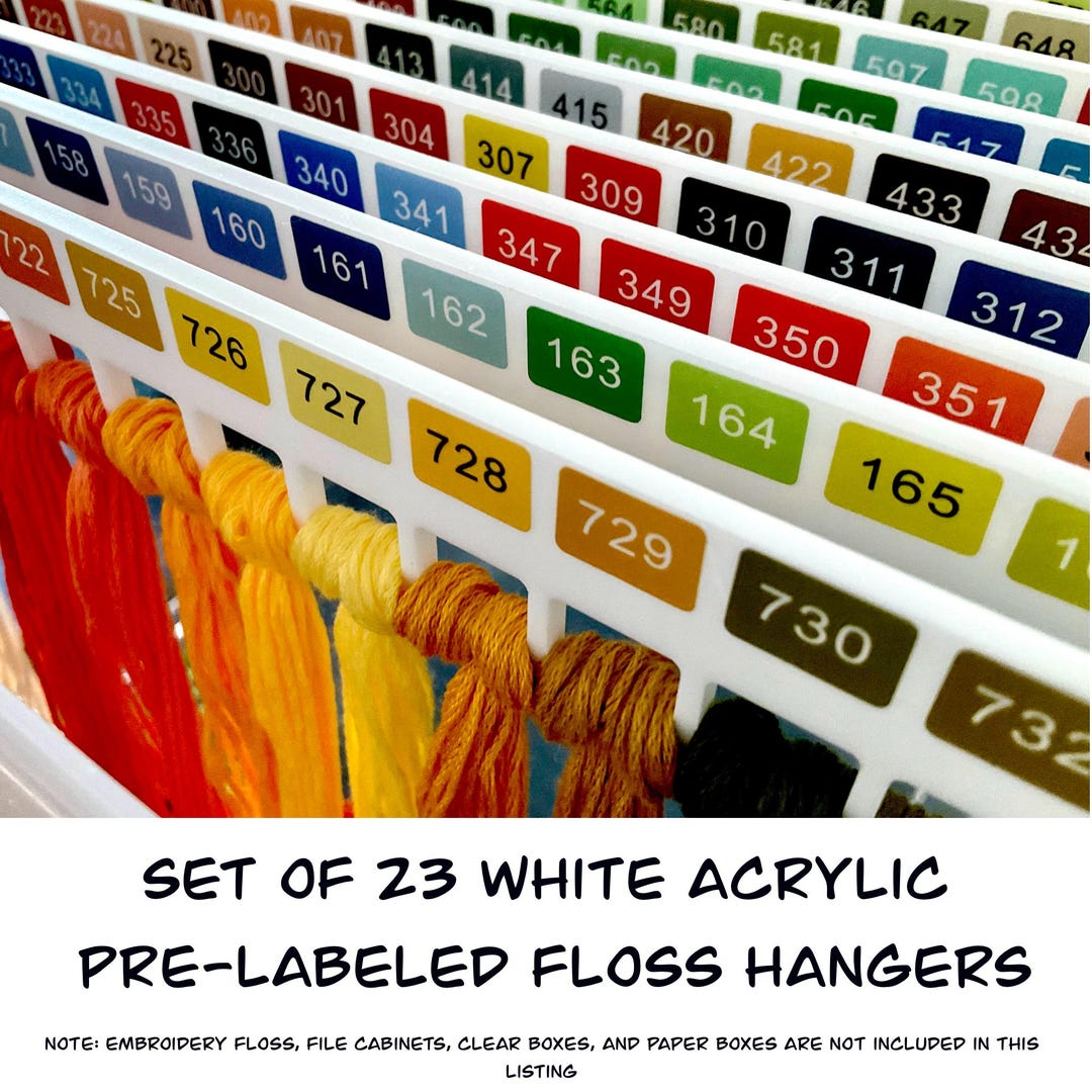 Set of 23 White Acrylic Pre-labeled Floss Hangers for 447 DMC Colors ...