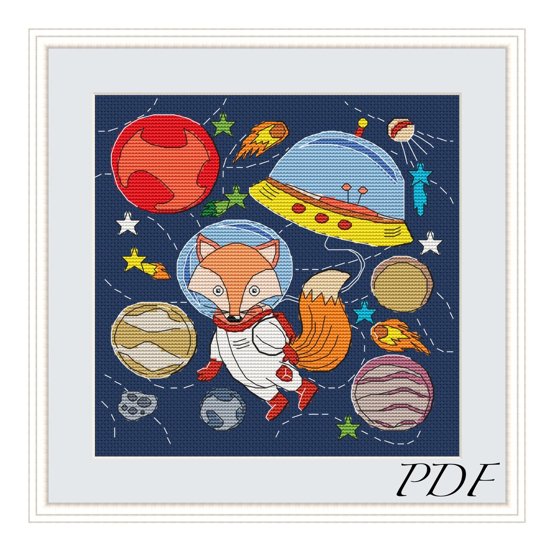 Fox in Space Cross Stitch Pattern Animal in Space Stars | Etsy