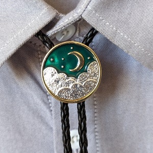 Cloud & Moon Bola Bolo Tie - Leather Rope Wedding Necklace - Western ...