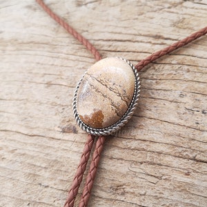 Sandpainting Stone Bola Bolo Tie - Wedding Necklace - PU Leather Rope ...