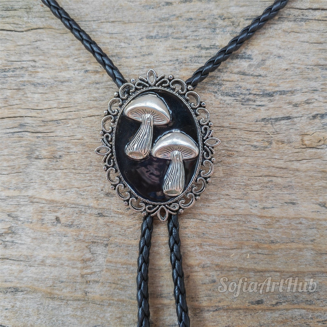 Two Silver Mushrooms Bola Bolo Tie - Wedding Necklace - Western Cowboy ...
