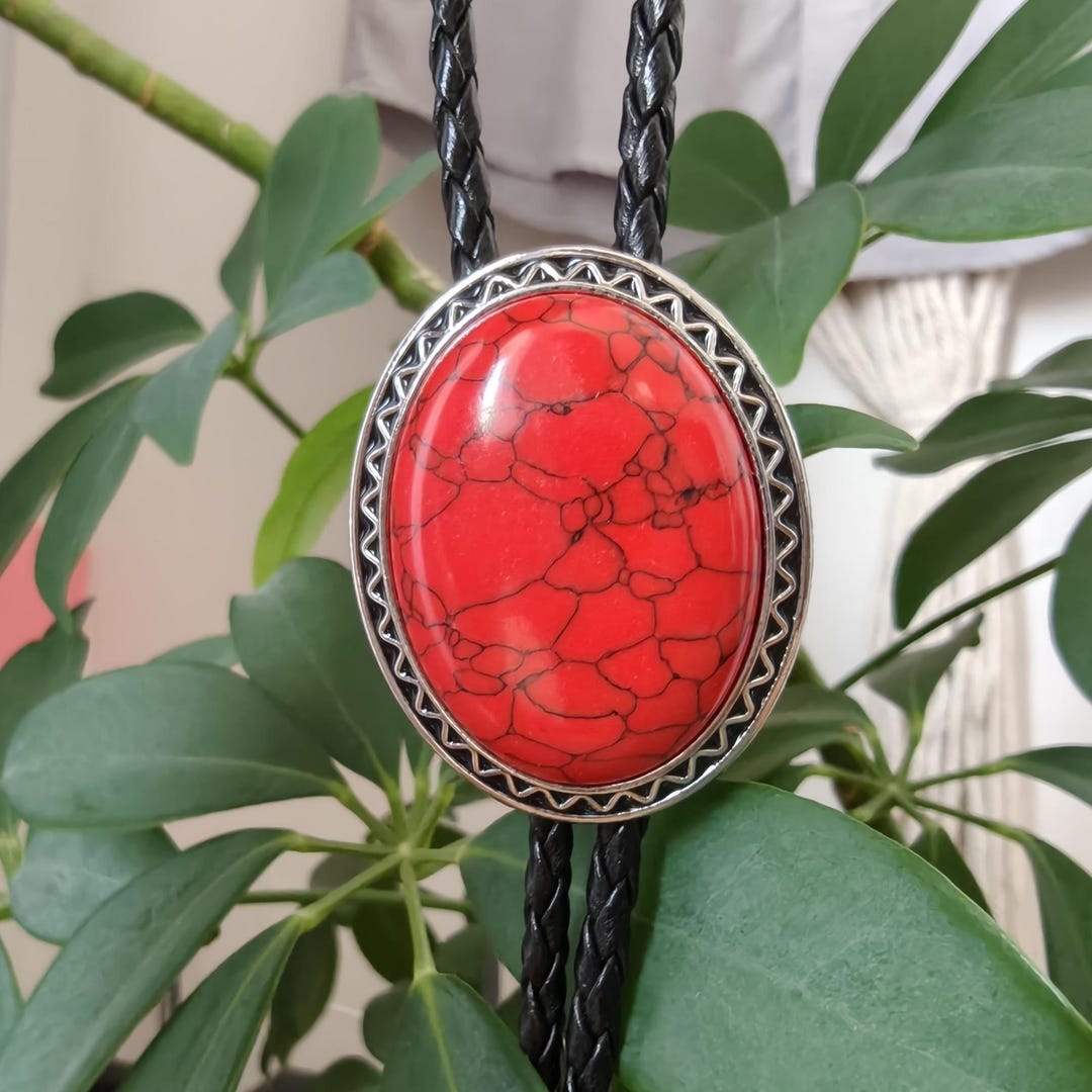 Red Granite Bolo Tie – Western Cowboy Silver Plated Necklace - Etsy