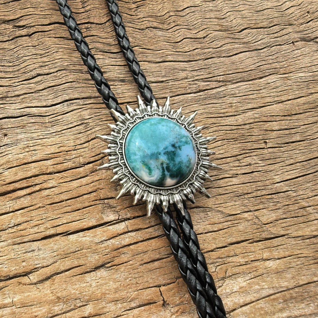 Burma Jade Sun Bolo Tie: Western Cowboy Necklace, PU Leather - Etsy