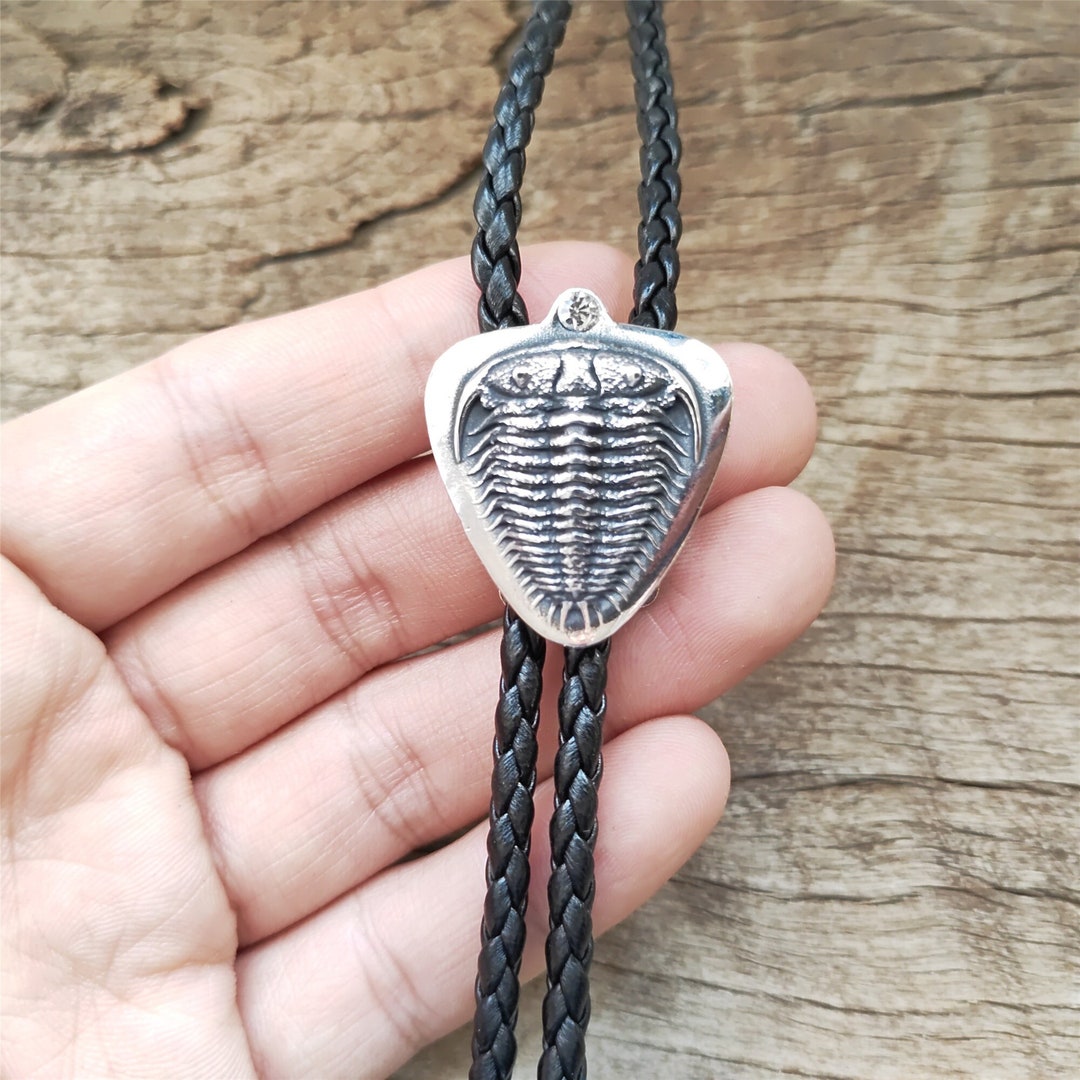 Fossil Bola Bolo Tie - Leather Rope Wedding Necklace - Western Cowboy ...