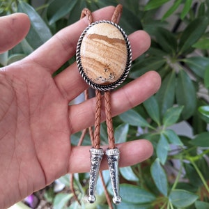 Sandpainting Stone Bola Bolo Tie - Wedding Necklace - PU Leather Rope ...
