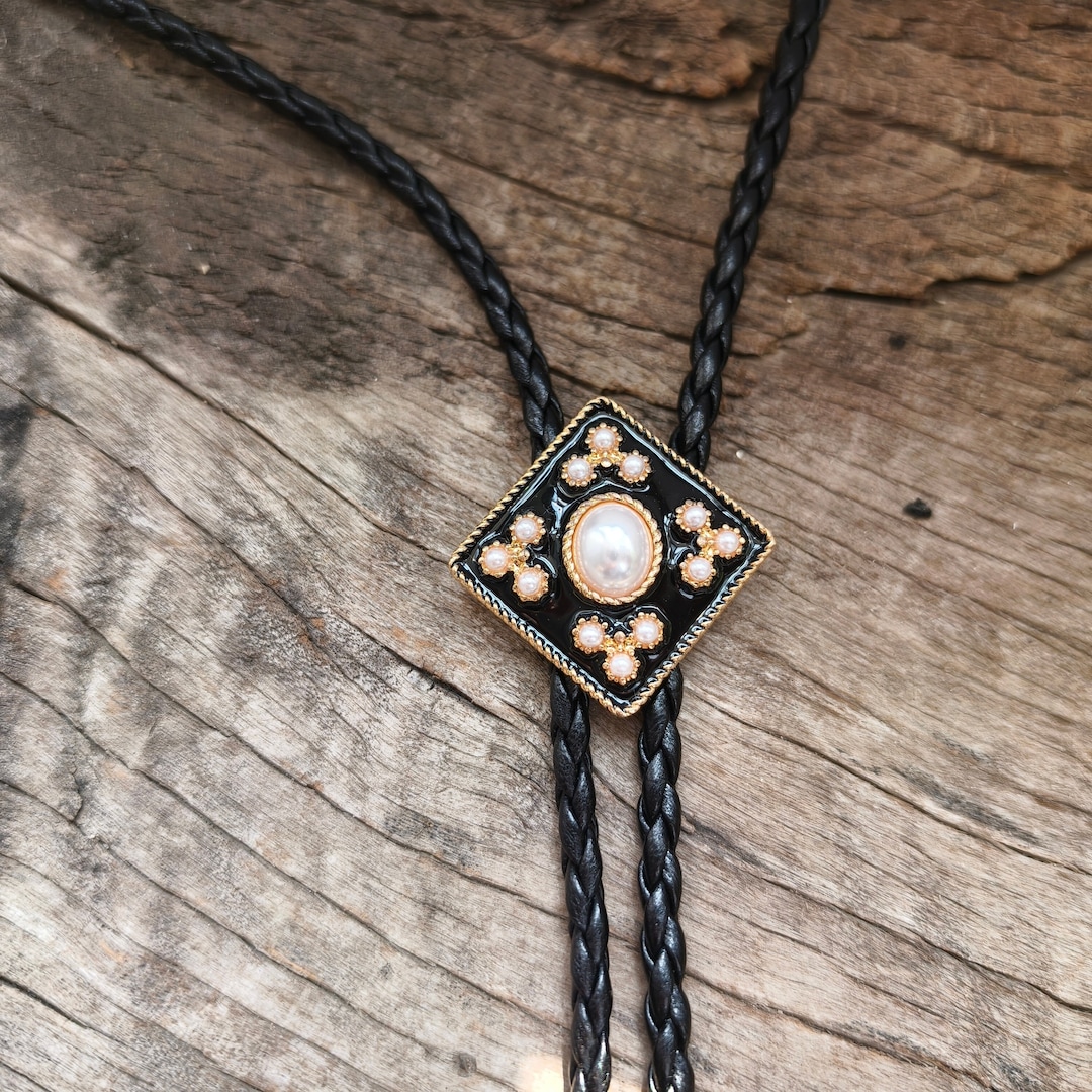Cross Pearl Flower Bola Bolo Tie - Leather Rope Wedding Necklace ...