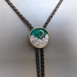 Cloud & Moon Bola Bolo Tie - Leather Rope Wedding Necklace - Western ...