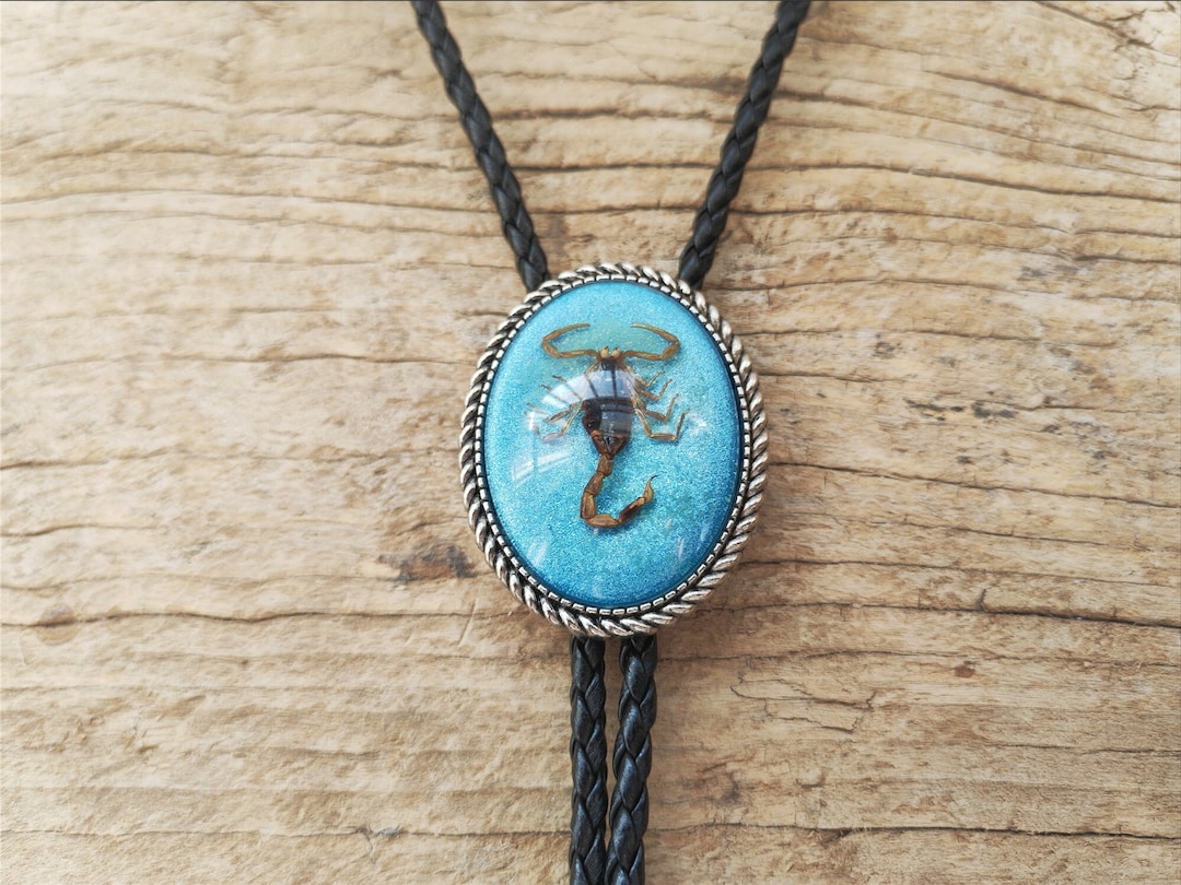 Blue Real Scorpion Bola Bolo Tie Wedding Necklace PU Leather Rope ...