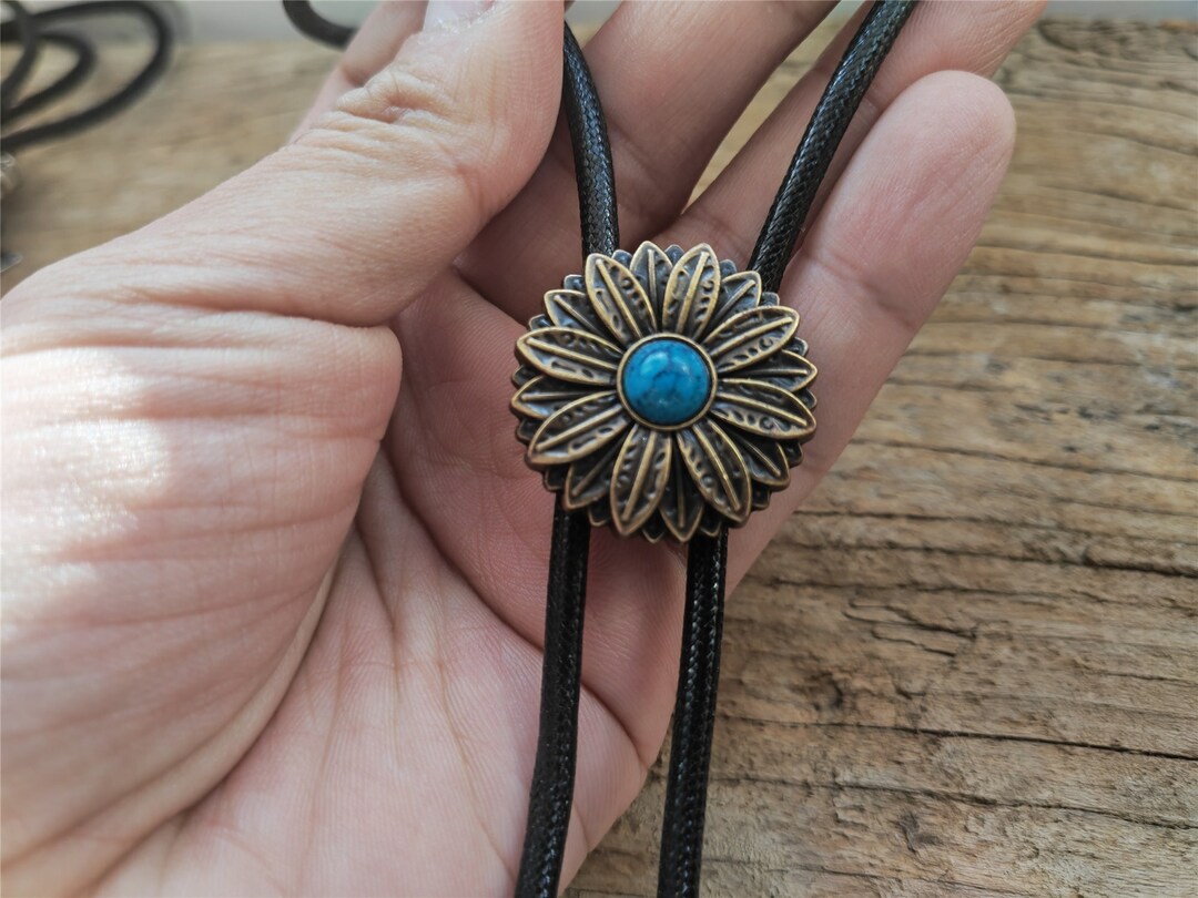 Small Flower Turquoise Bola Bolo Tie - Wedding Necklace - Wax Rope ...
