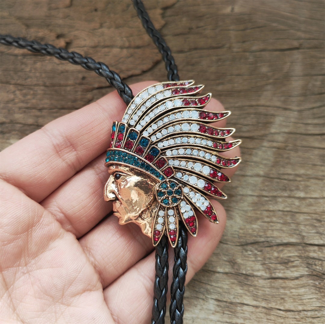 Native American Avatar Bolo Tie - Wedding Necklace - Leather Rope Bola ...