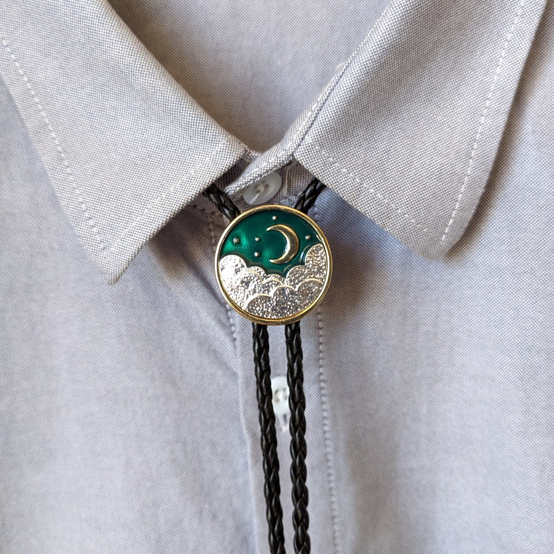 Cloud & Moon Bola Bolo Tie - Leather Rope Wedding Necklace - Western ...