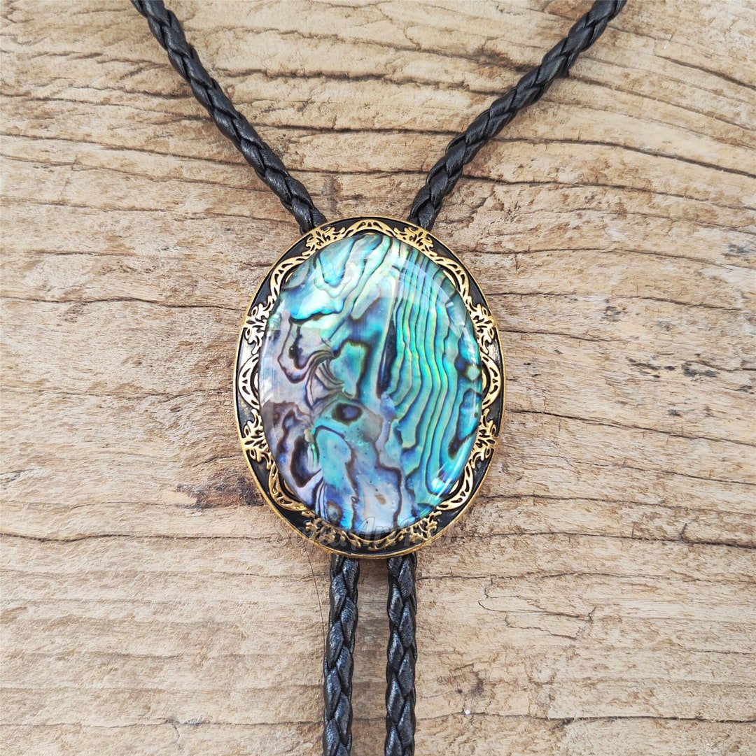Golden Natural Abalone Shell Bola Bolo Tie - Wedding Necklace - Faux ...