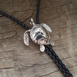 Silver Sea Turtle Bolo Tie - Wedding Necklace - Leather Rope Bola Tie ...