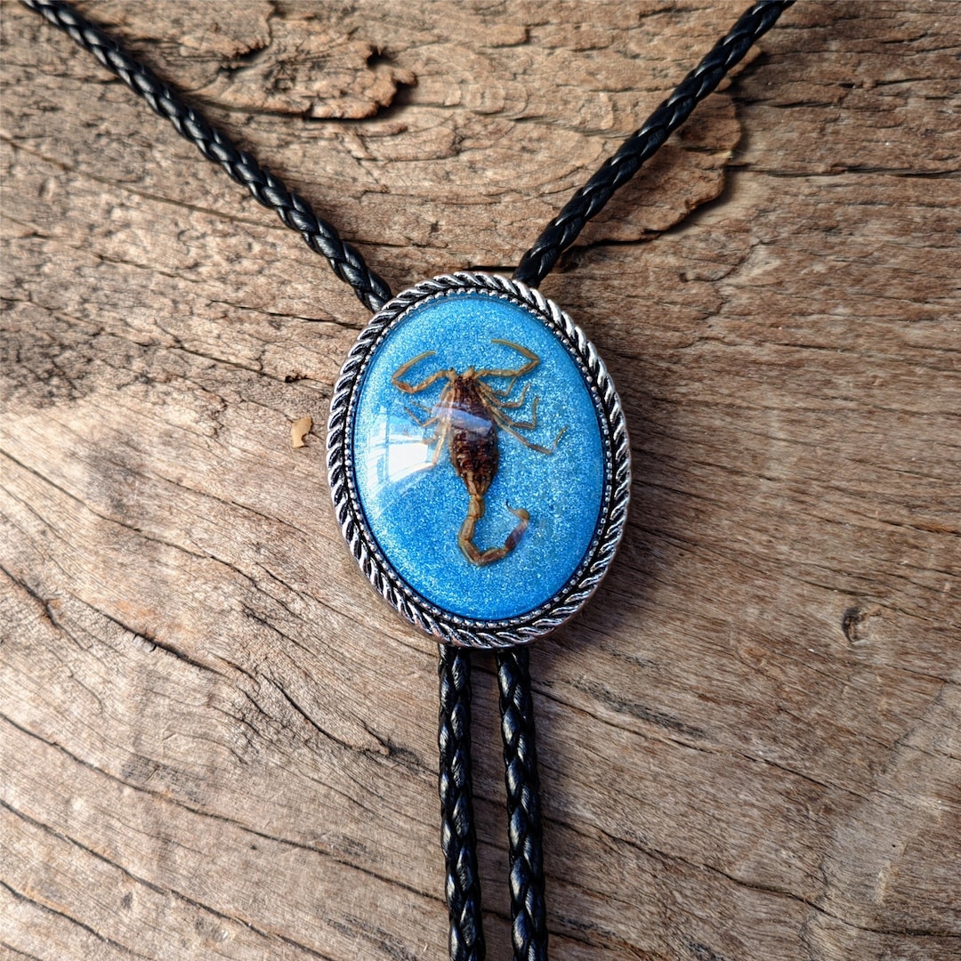 Blue Real Scorpion Bola Bolo Tie - Wedding Necklace - PU Leather Rope ...