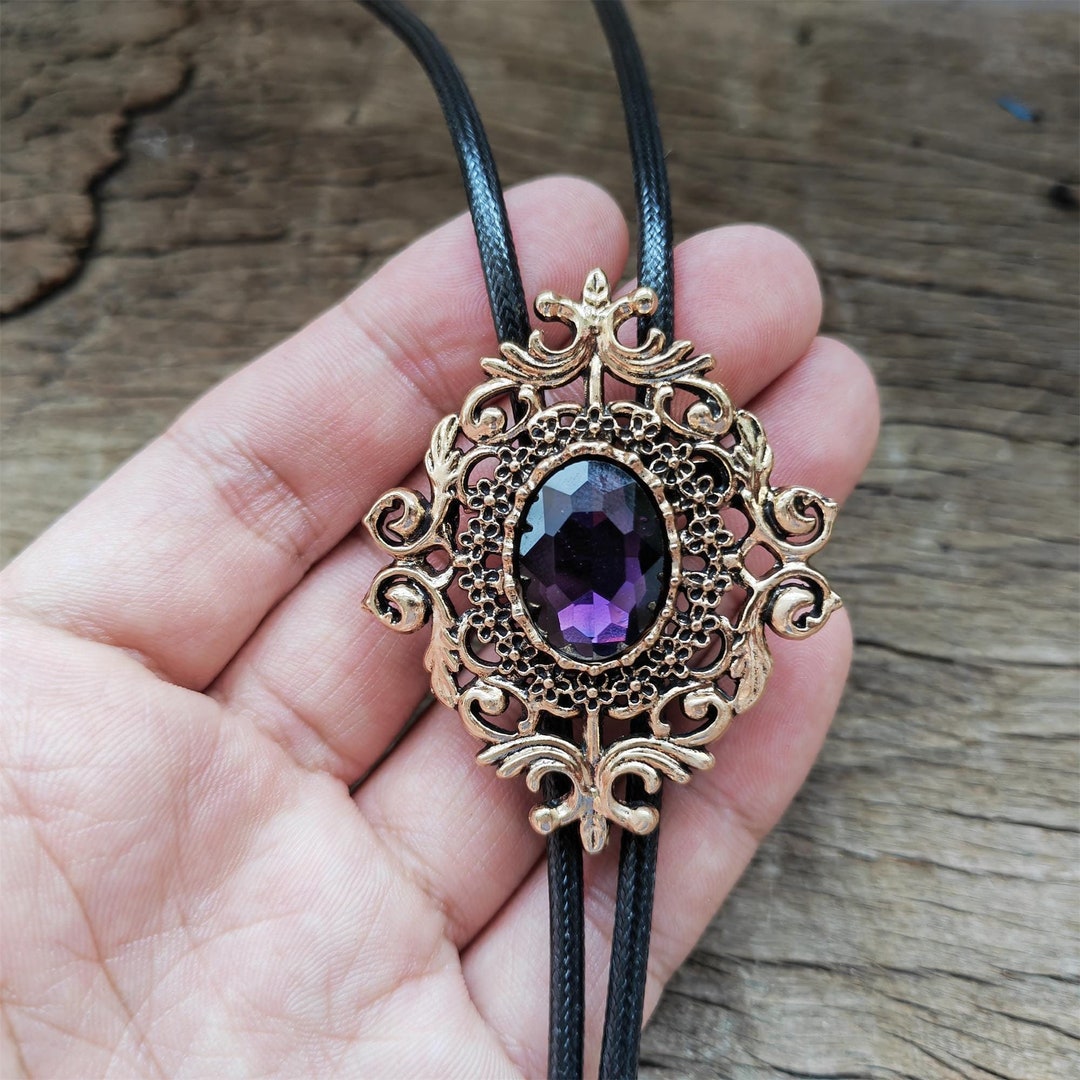 Flower Amethyst Bolo Tie: Western Cowboy Necklace - Etsy UK
