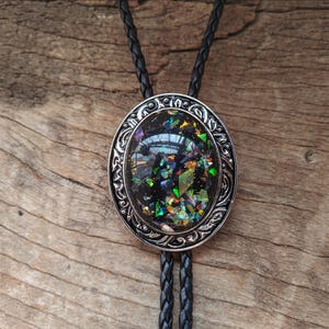 Giant Opal Stone Bola Bolo Tie - Wedding Necklace Faux Rope Western ...