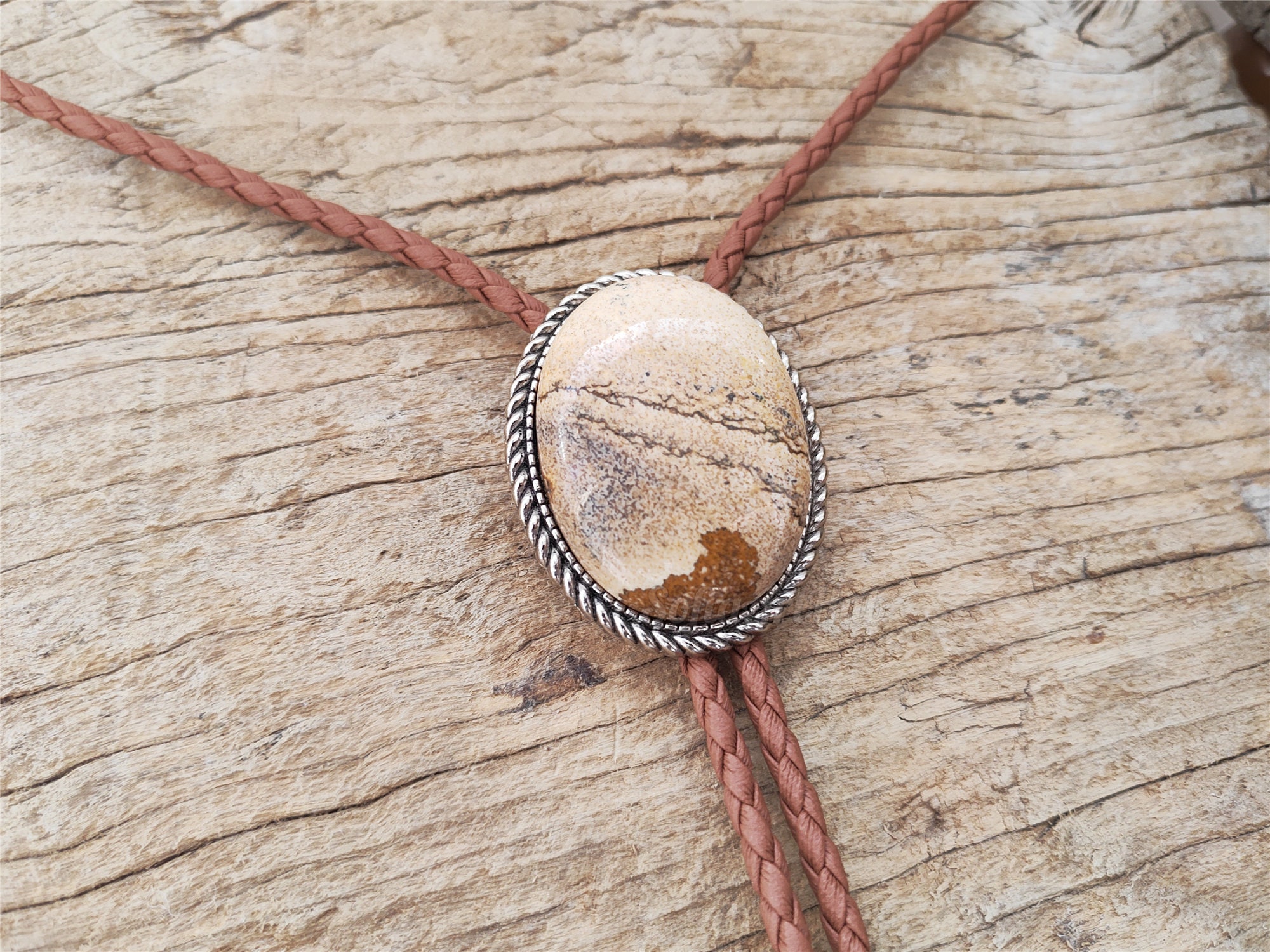 Sandpainting Stone Bola Bolo Tie - Wedding Necklace - PU Leather Rope ...