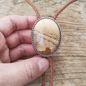 Sandpainting Stone Bola Bolo Tie - Wedding Necklace - PU Leather Rope ...