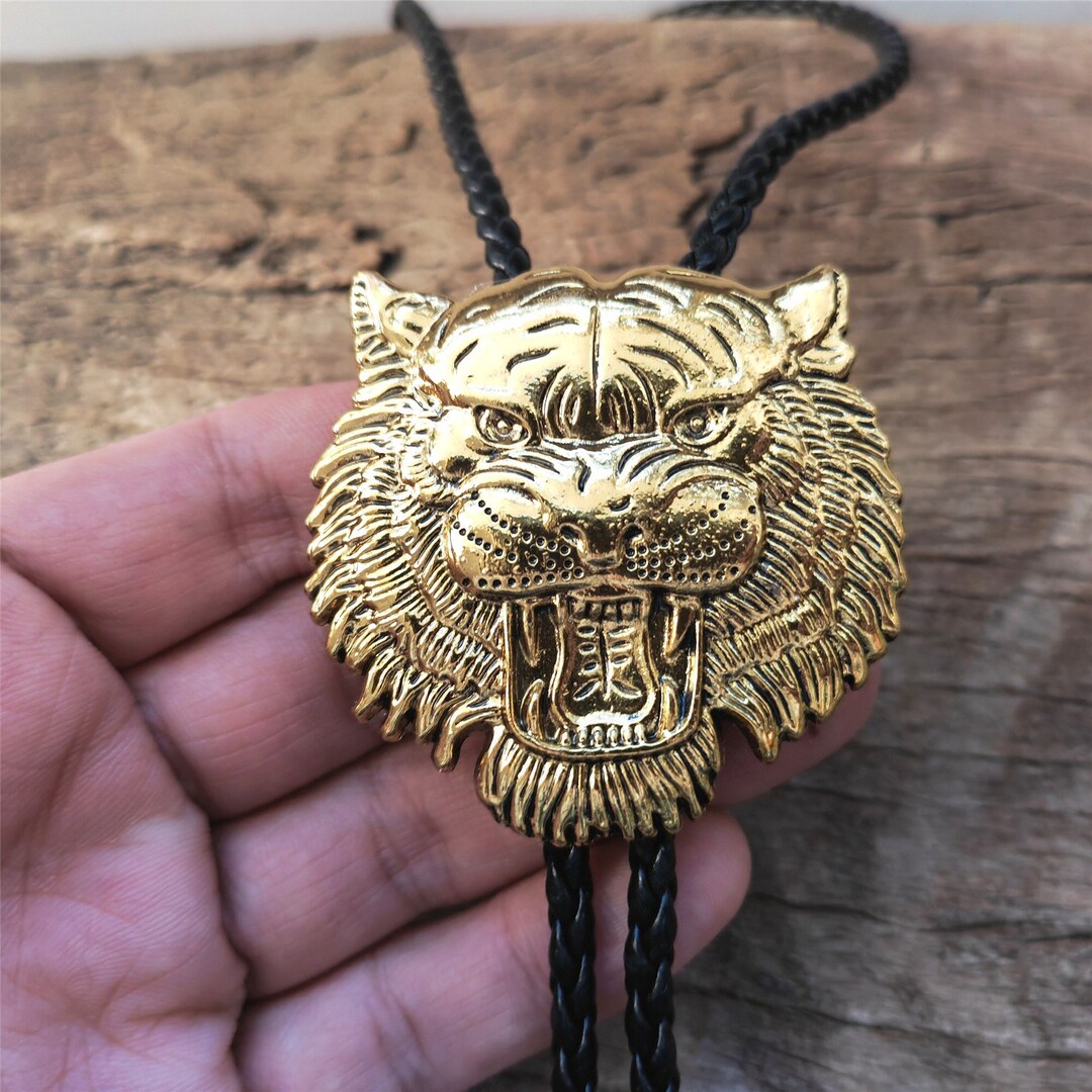 Golden Tiger Head Bola Bolo Tie Wedding Necklace Western Cowboy Native ...