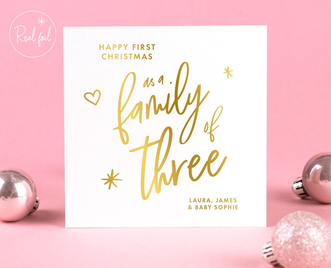 Personalised Family of Three Christmas Card, Happy First Christmas as a ...