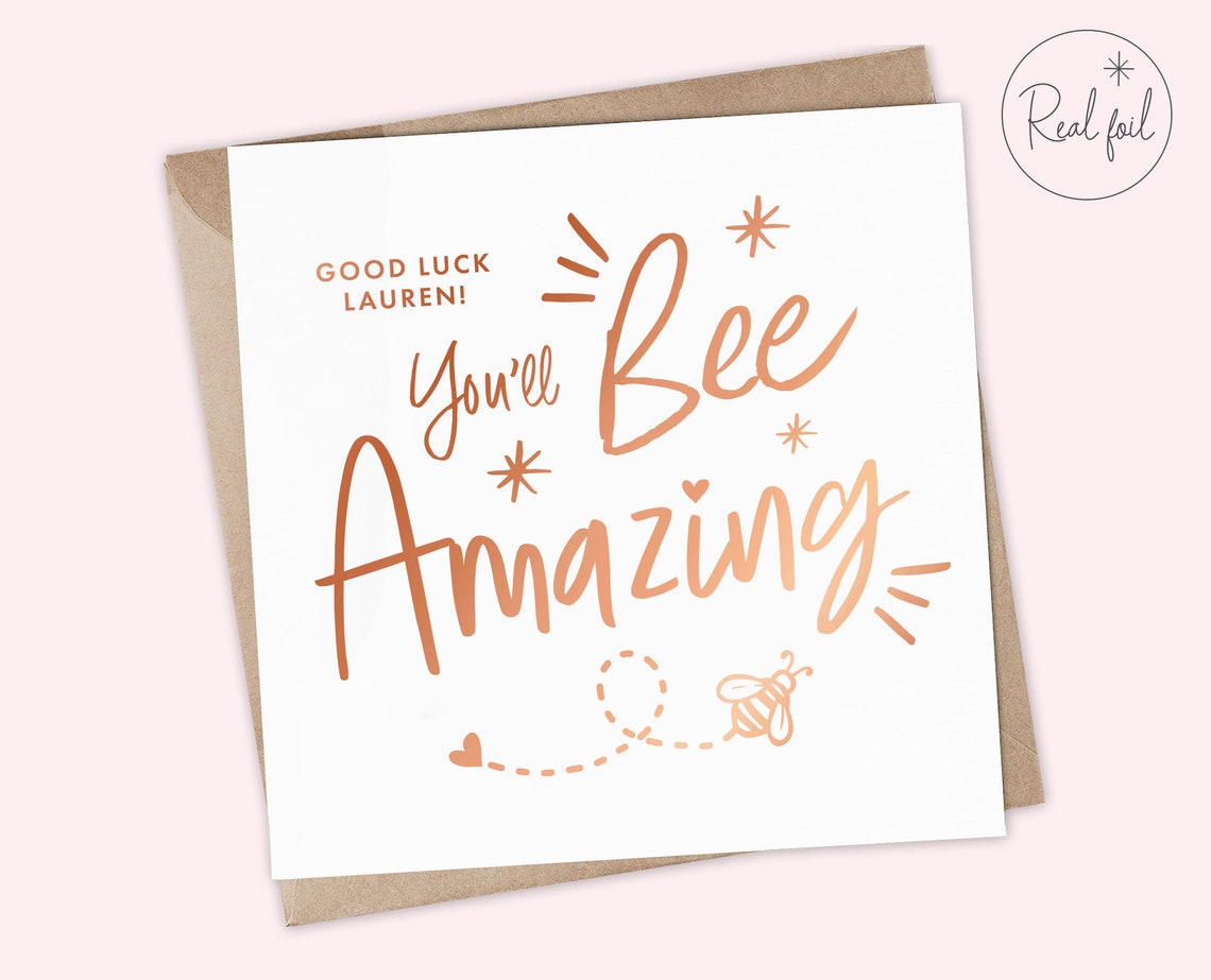 You'll Bee Amazing, Bee Good Luck Card, Good Luck Personalised Card ...