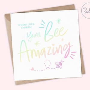 You'll Bee Amazing, Bee Good Luck Card, Good Luck Personalised Card ...