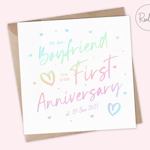Personalised First Anniversary Card, Happy First Anniversary Boyfriend ...