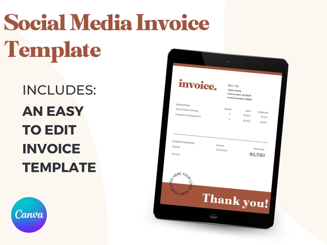 Freelance Invoice Template | Social Media Manager Invoice | Editable ...