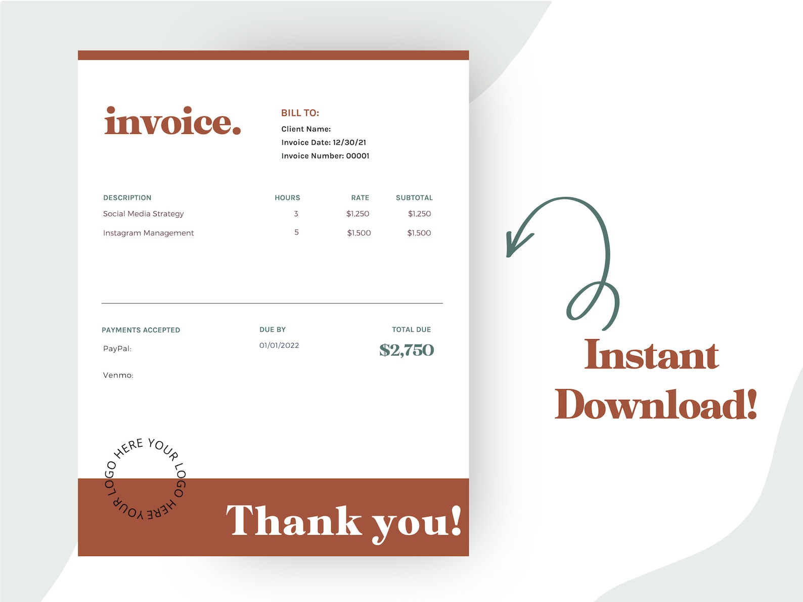 Freelance Invoice Template | Social Media Manager Invoice | Editable ...