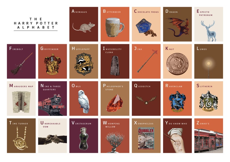 Harry Potter Alphabet Illustration A-Z Digital Art Print Gift for Fan ...
