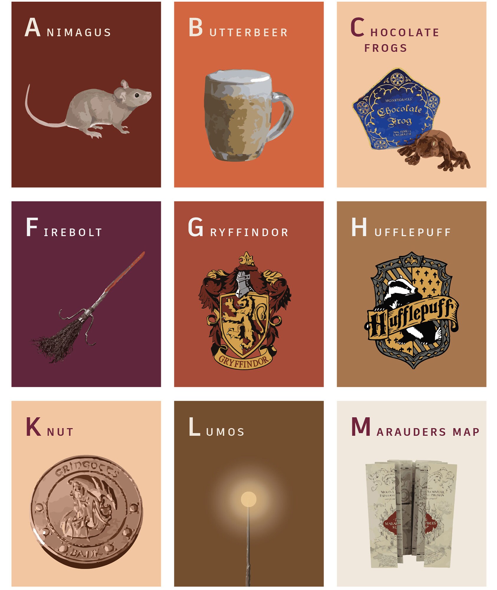 Harry Potter Alphabet Illustration A-Z Digital Art Print Gift for Fan ...