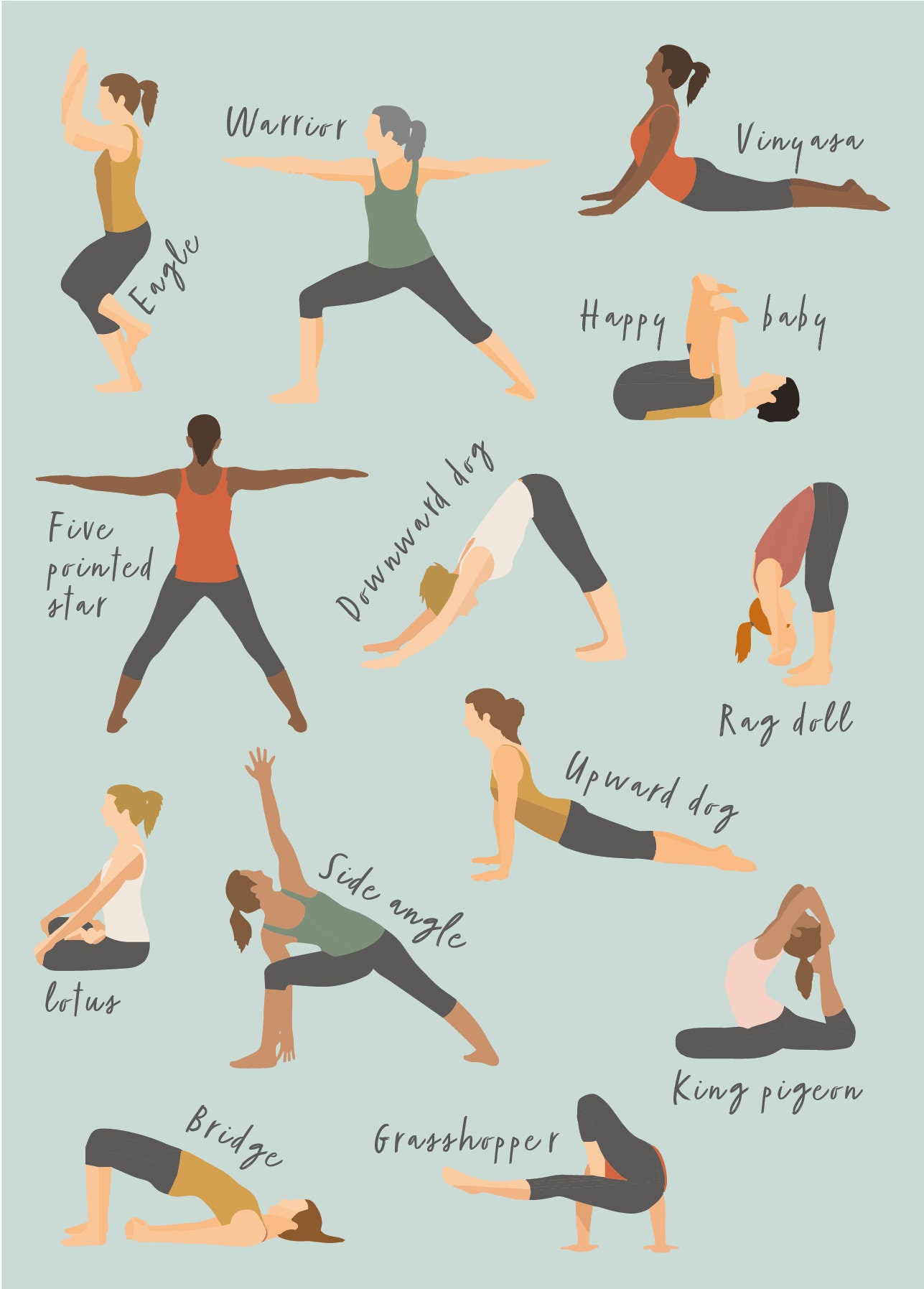 Yoga Poses Illustration Art Print Postcards. Great Gift for | Etsy