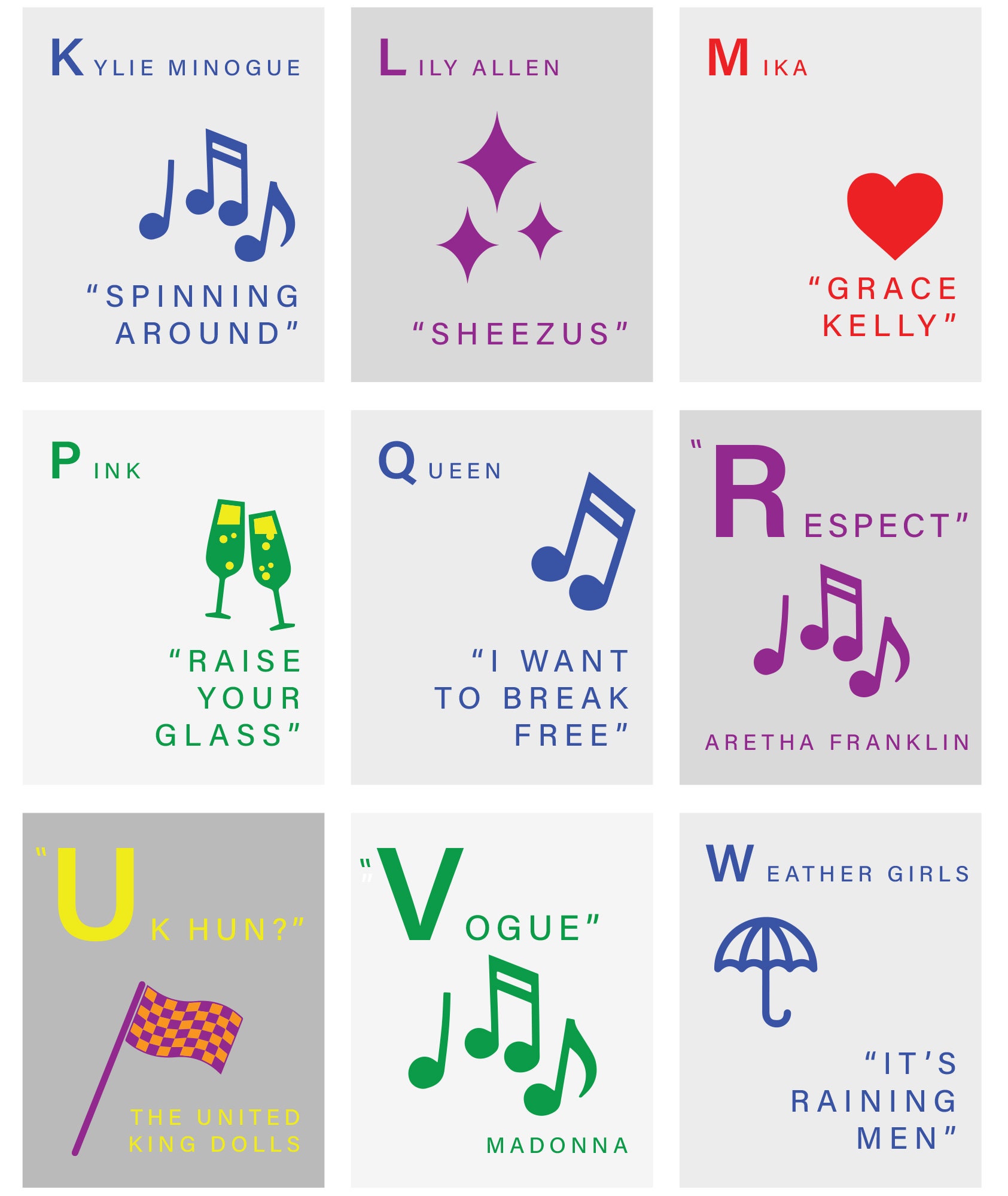 The Pride Anthems Alphabet, A-Z Digital Art Print. Unframed Artwork ...
