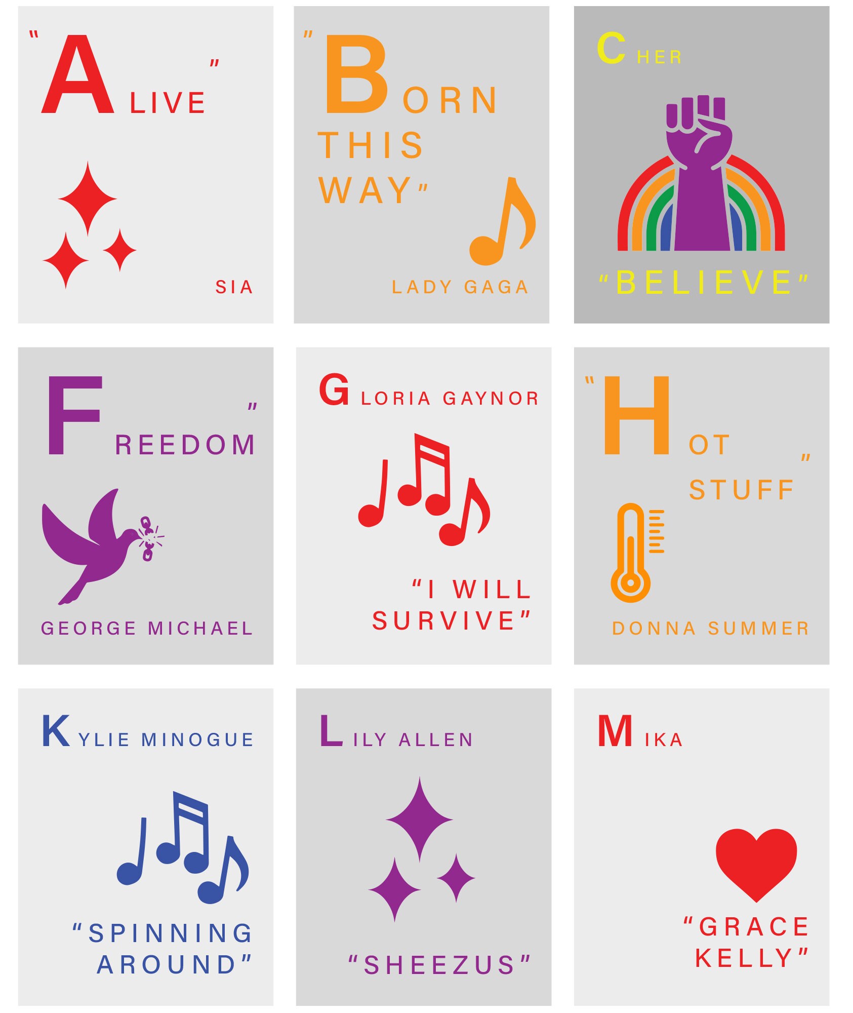 The Pride Anthems Alphabet, A-Z Digital Art Print. Unframed Artwork ...