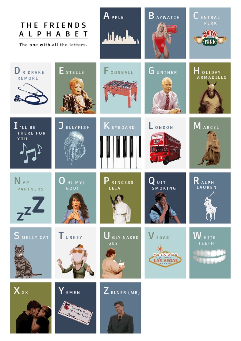 The Friends TV Show Alphabet A-Z Print. Unframed Print for Home, Great ...
