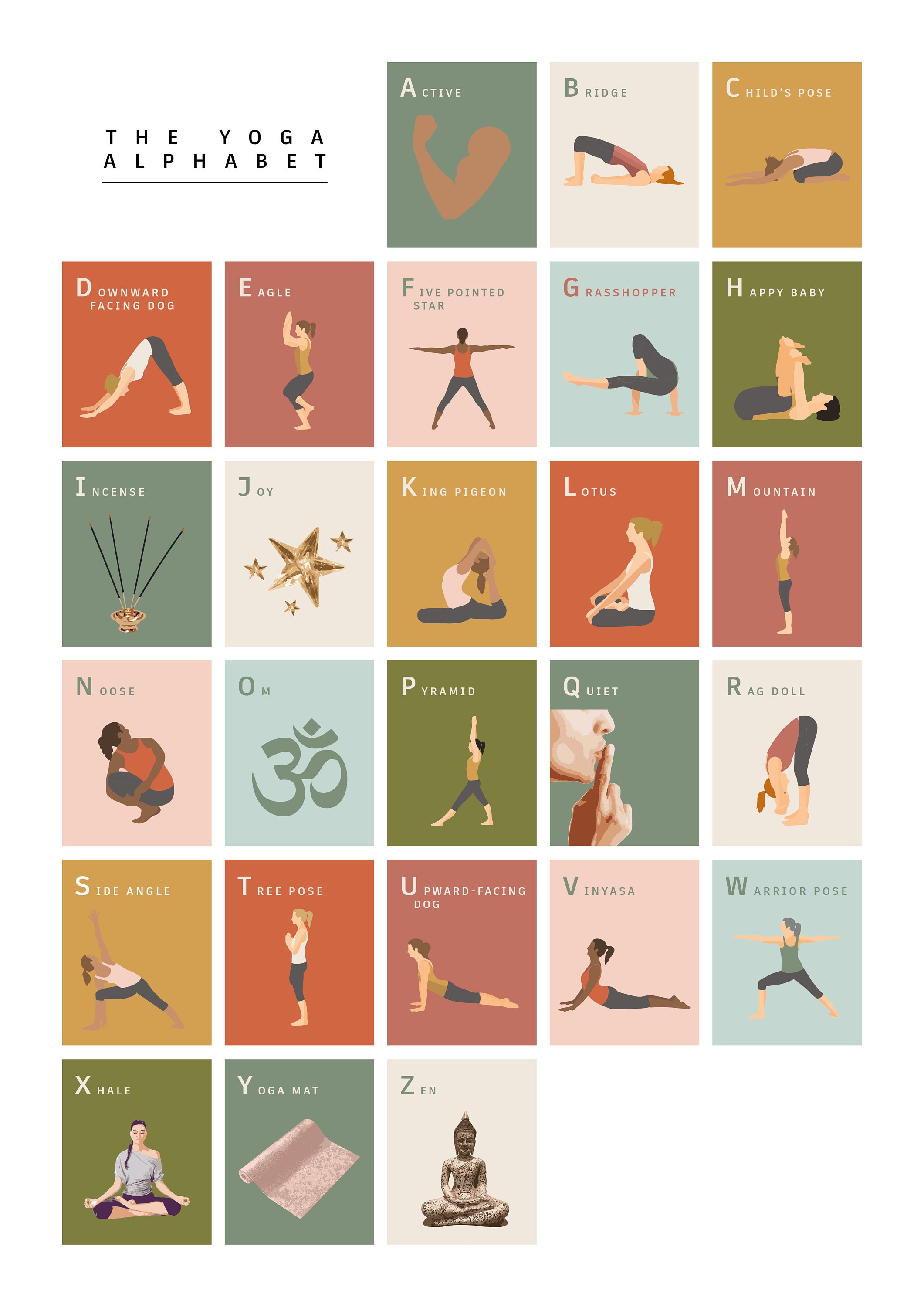 The Yoga Alphabet A-Z Print. Unframed Digital Art A to Z Print. Great ...