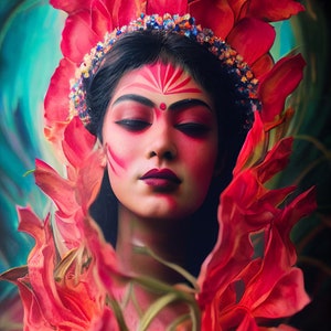 Goddess Durga Red Nerium Oleander 8x10 Hindu Art Print Indian - Etsy