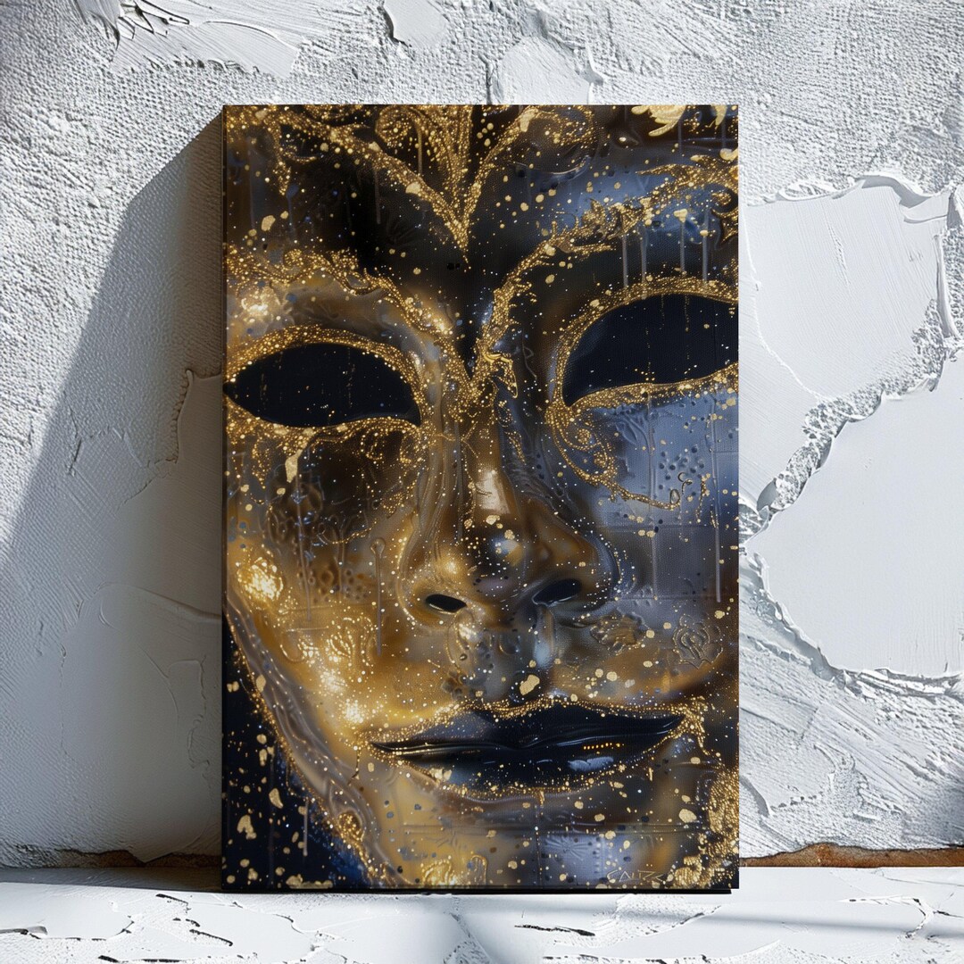 Mystical Mardi Gras Mask Art Print Elegant Gold and Black Carnival ...