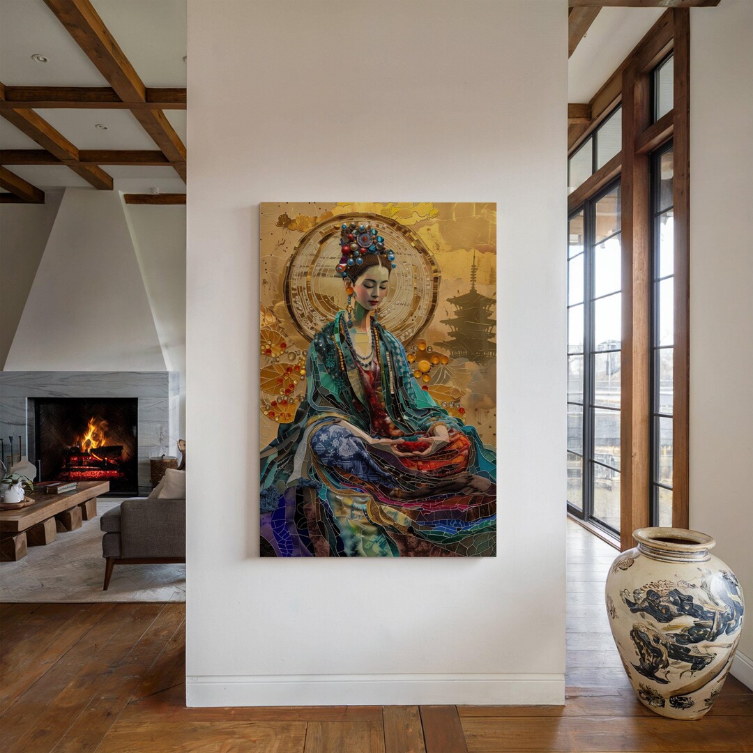 Guanyin Goddess Art Print - Jewel Mosaic Collage of Compassionate ...