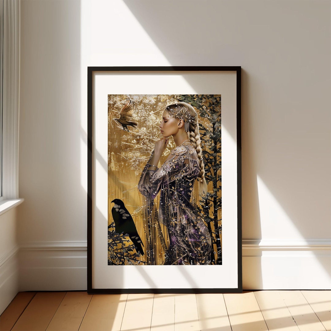 Freya Norse Goddess Art Print, Golden Nordic Mythology Wall Decor ...