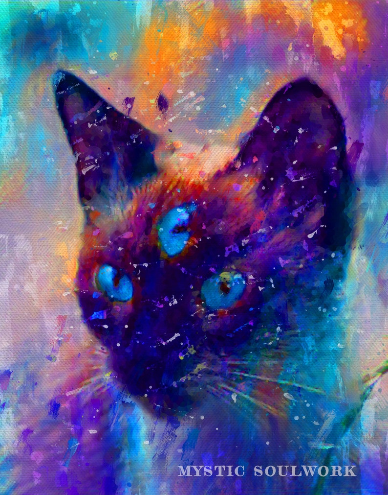 Siamese Third Eye Cat Art Print /mystical Cat Wall Art/ Trippy - Etsy