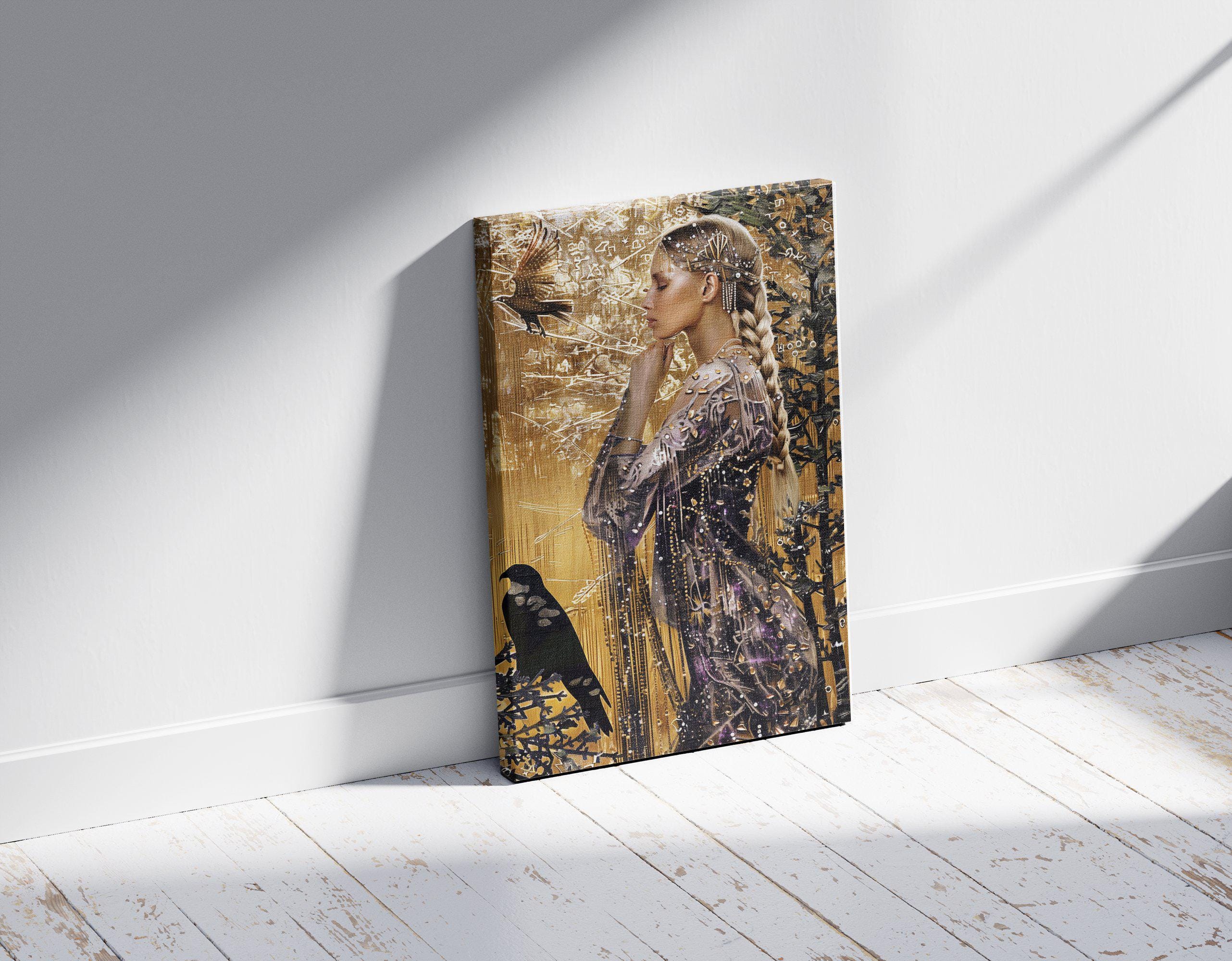 Freya Norse Goddess Art Print, Golden Nordic Mythology Wall Decor ...