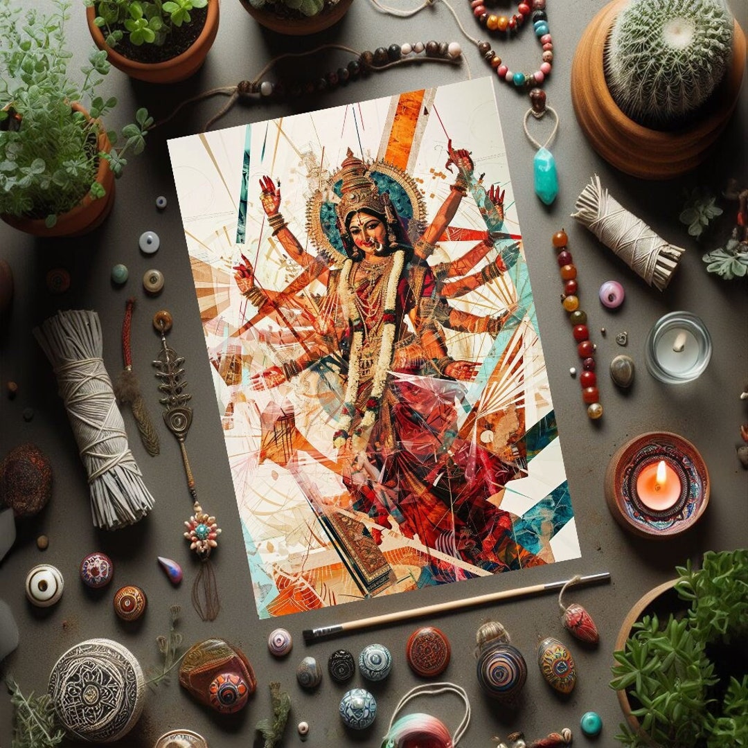 Vibrant Hindu Goddess Durga Art Print, Modern Spiritual Wall Decor ...
