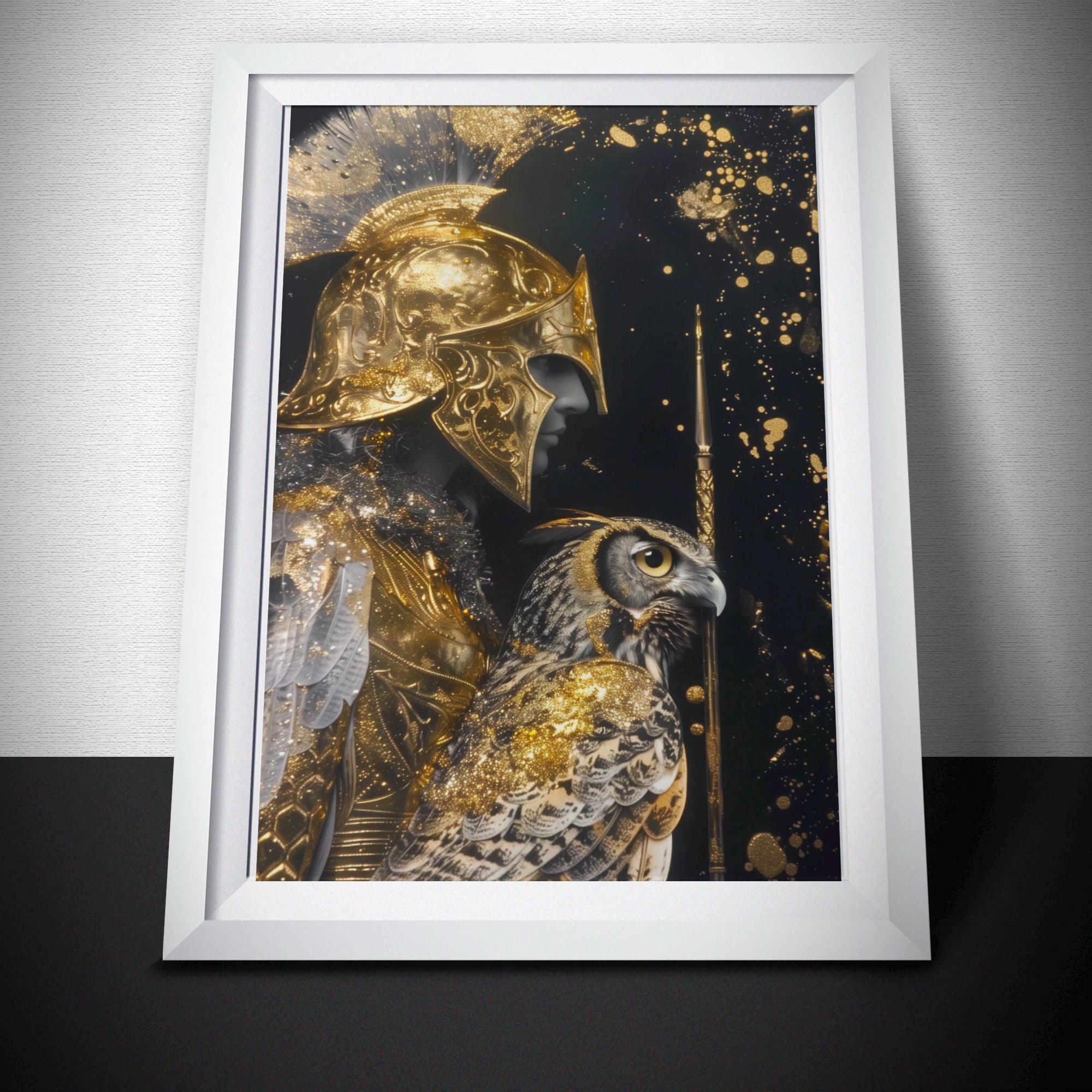 Golden Athena and Owl Wall Art Print | Greek Goddess of Wisdom Wall Art ...