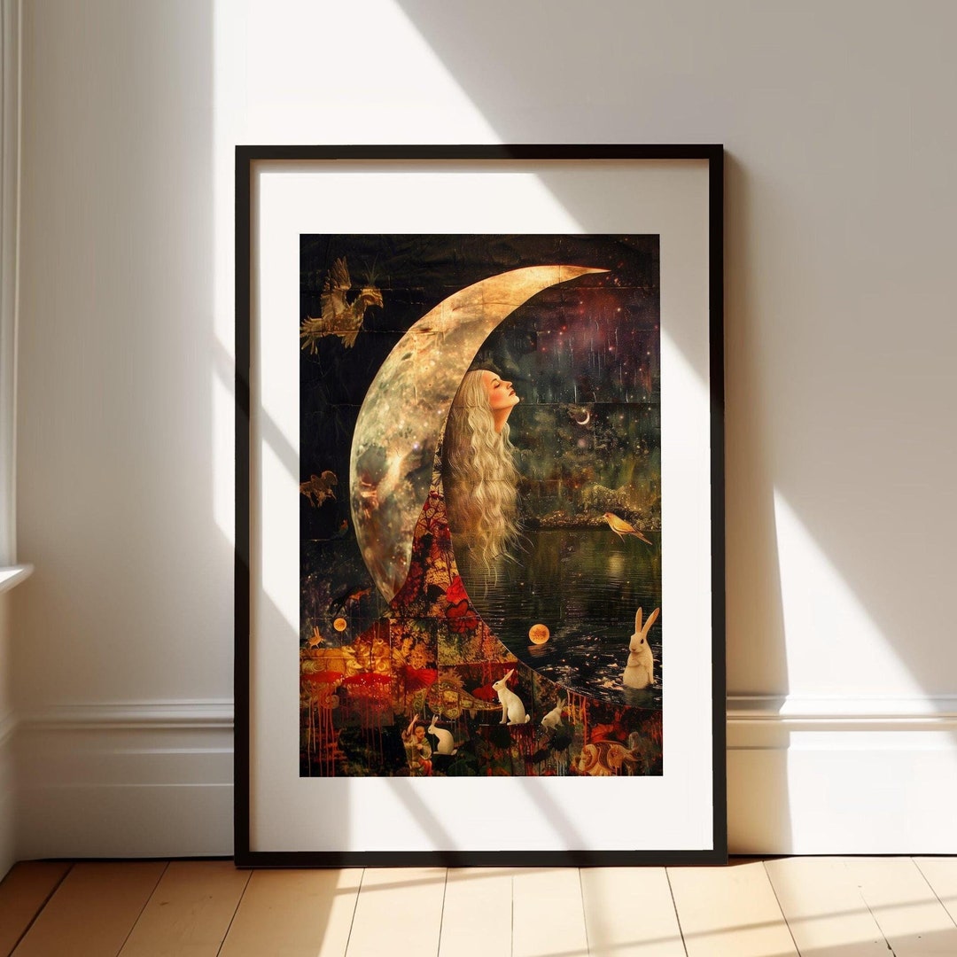 Mystical Goddess Selene Art Print - Moon Deity Wall Art - Celestial ...
