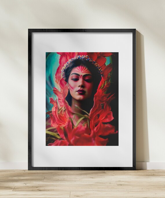 Goddess Durga Red Nerium Oleander 8x10 Hindu Art Print Indian - Etsy