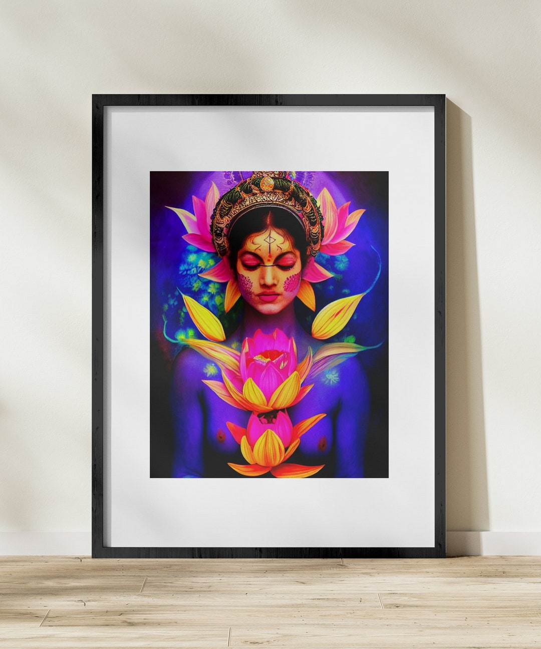 Lakshmi Lotus Hindu Goddess Art Print, Indian Spiritual Décor ...