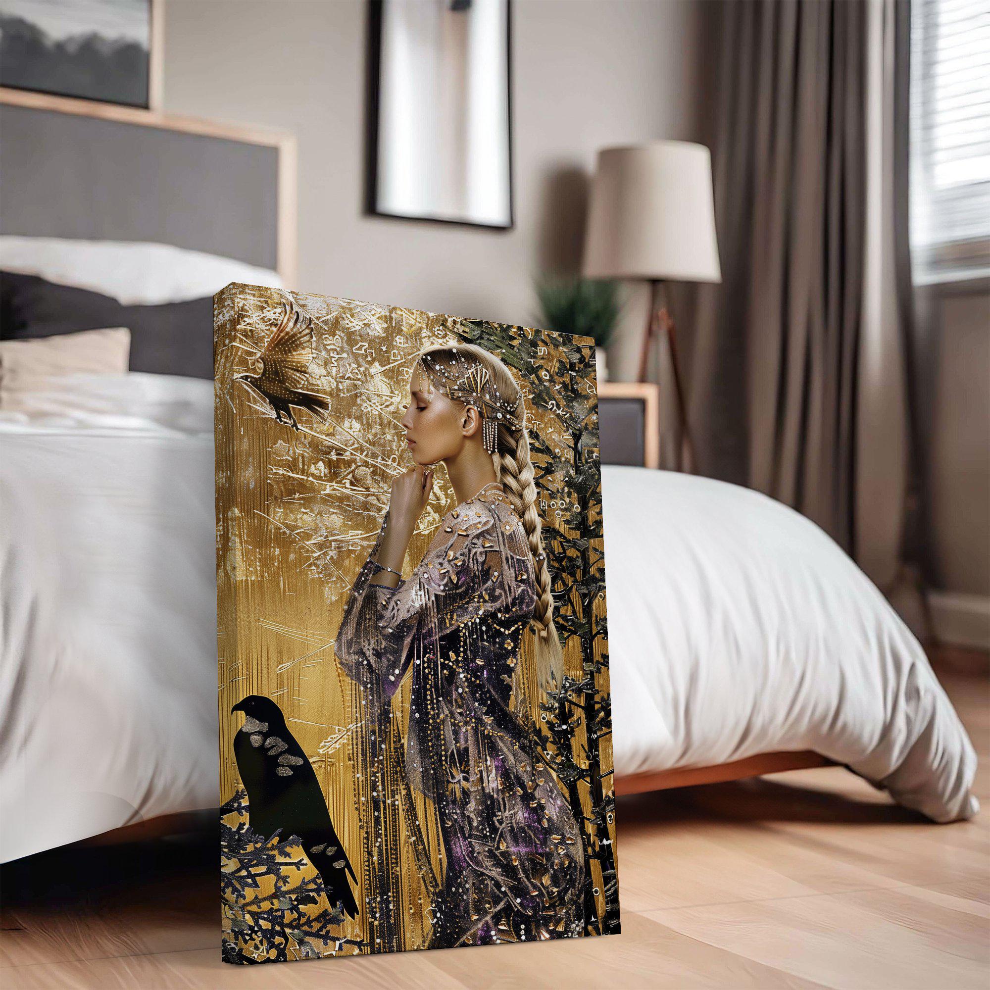 Freya Norse Goddess Art Print, Golden Nordic Mythology Wall Decor ...